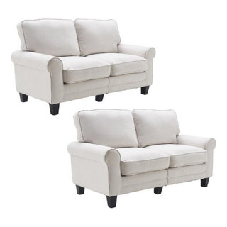 Home Square 2 Piece Polyester Fabric Loveseat Set in Cream White ...