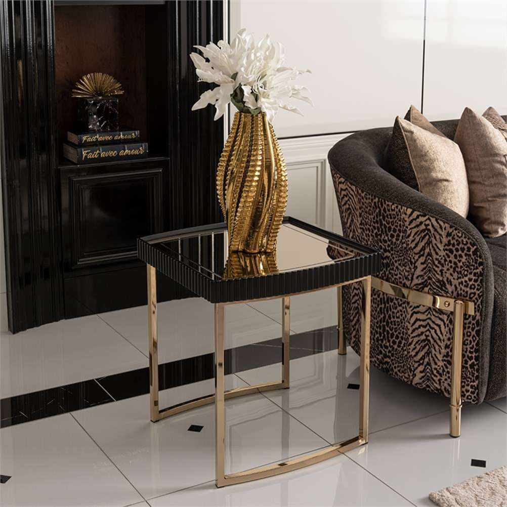 Michael Amini Lisbon Side Table - Silken Matte Black - Contemporary ...