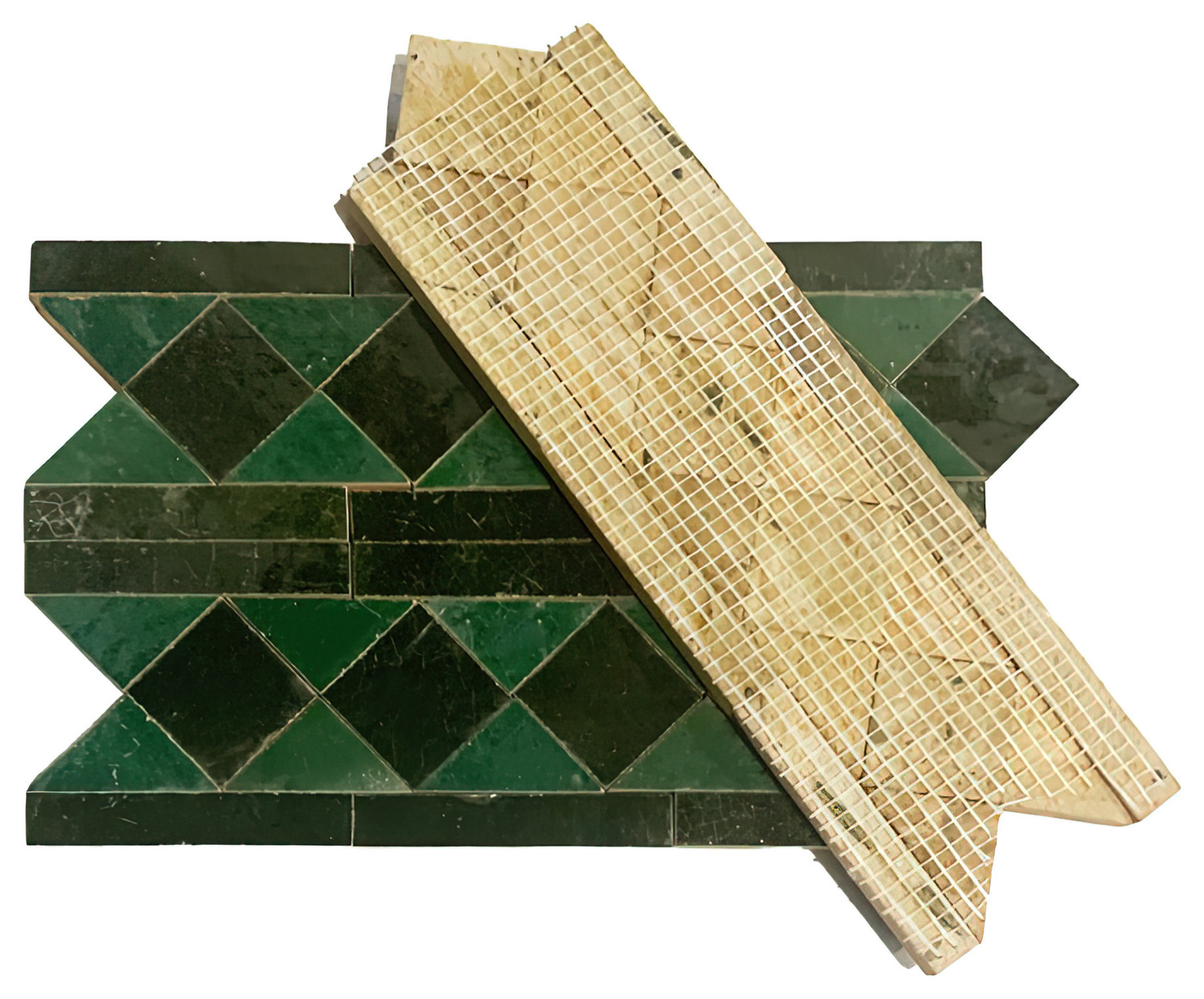 Contemporary Zellige Border, 12"x3 3/4"x1/2", Hunter Green/Green Piece ...