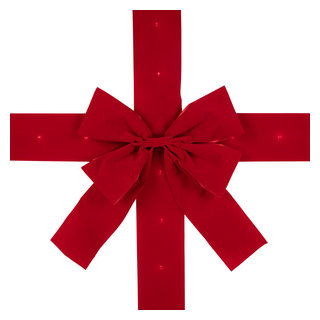 14' Pre-Lit Battery Operated Red Velvet Christmas Door Bow - Modern ...