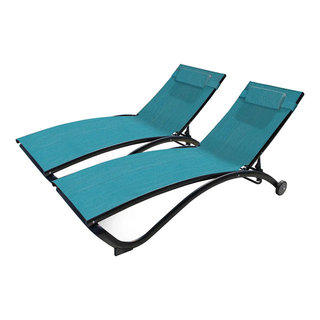 Adjustable Pool Loungers With Blue Hawaii Mesh and Rust Free Aluminum ...