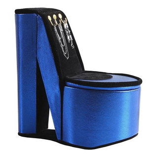 9" Blue Iridescent Velvet High Heel Shoe Display With Hooks Jewelry Box ...