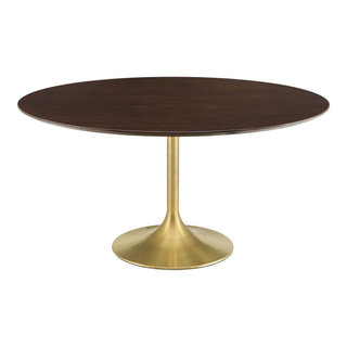Dining Table, Round, Wood, Gold Dark Brown Brown Walnut, Cafe Bistro ...