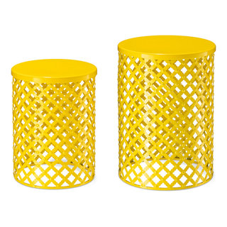 Metal Yellow Garden Stool/Planter Stand, 2-Piece Set - Contemporary ...
