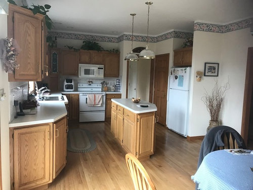 90's kitchen: to keep or not keep the angled island and counters?