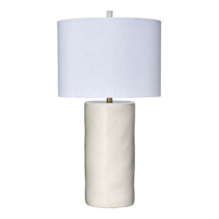 Elegant Cream Ceramic Cylinder Table Lamp 33.5 Minimalist Sculpted ...