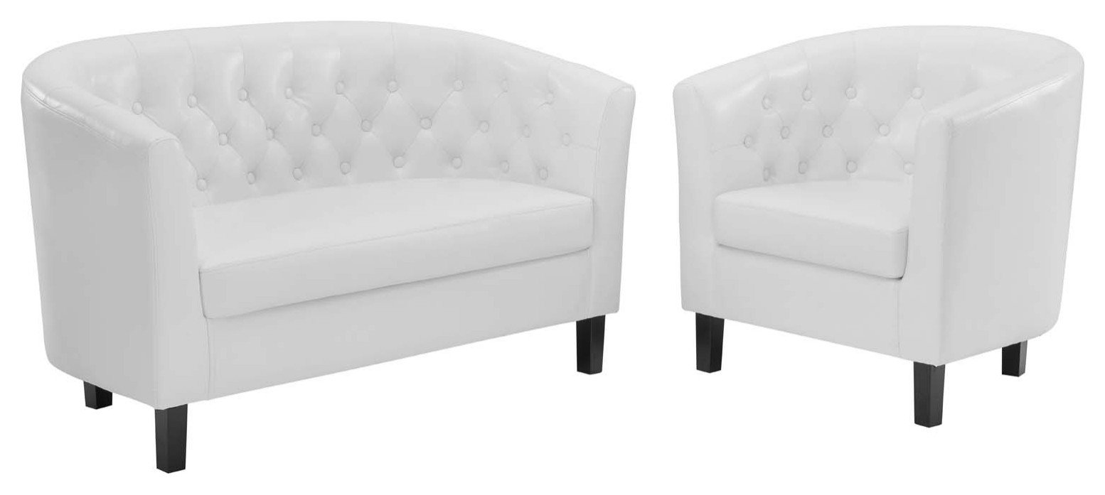 Armchair and Loveseat Sofa Set, Faux Leather, Black, Modern, Lounge ...