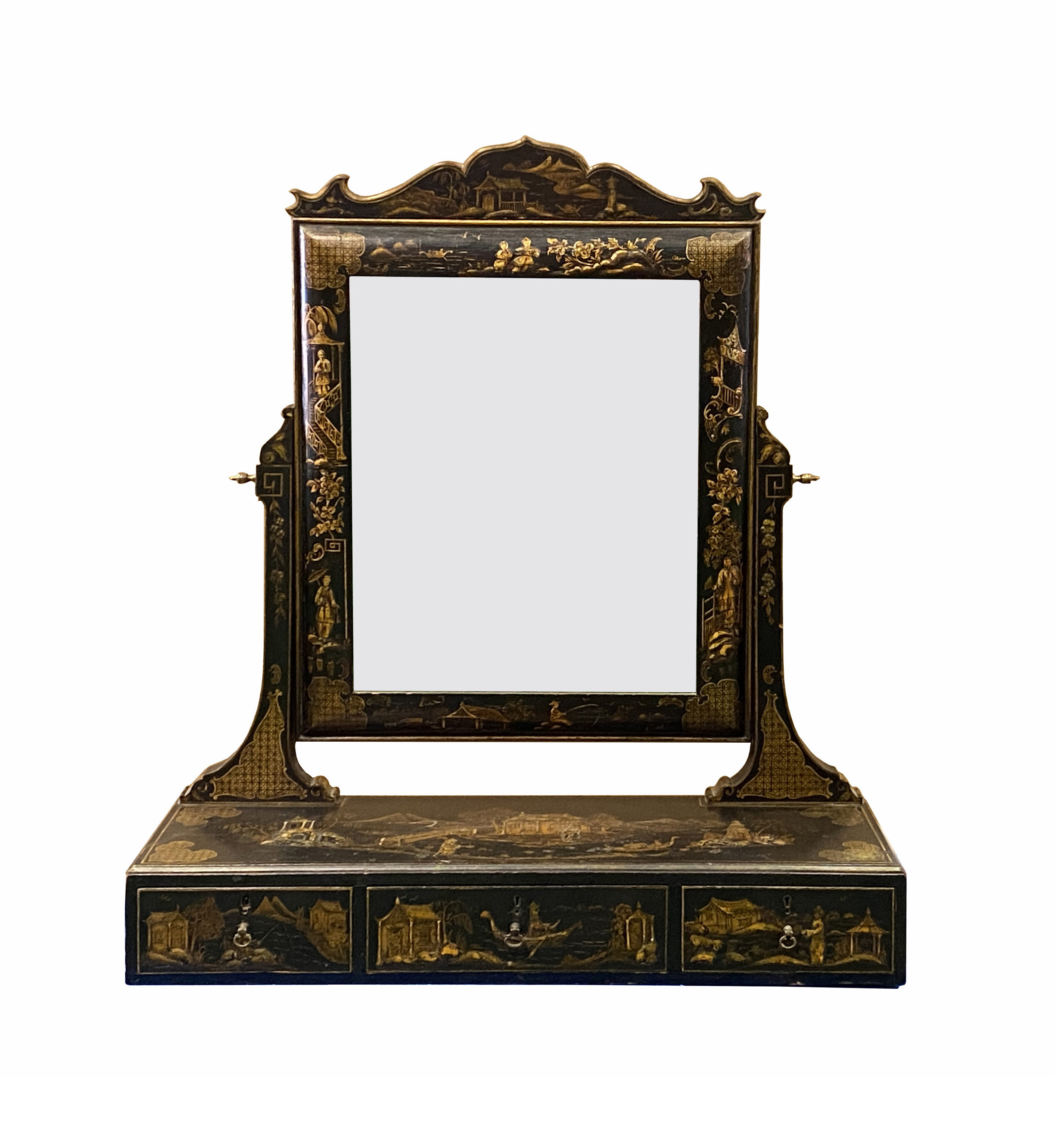 Chinese Vintage Golden Scenery Black Lacquer Mirror Chest Hcs7052 ...
