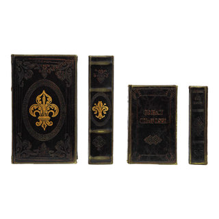 2-Piece Wood and Faux Leather Book Storage Boxes, Fleur De Lis "Great ...