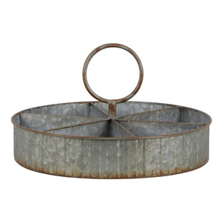 Metal Round Tray with 6 Slots and Ring Handle, Galvanized Gray ...