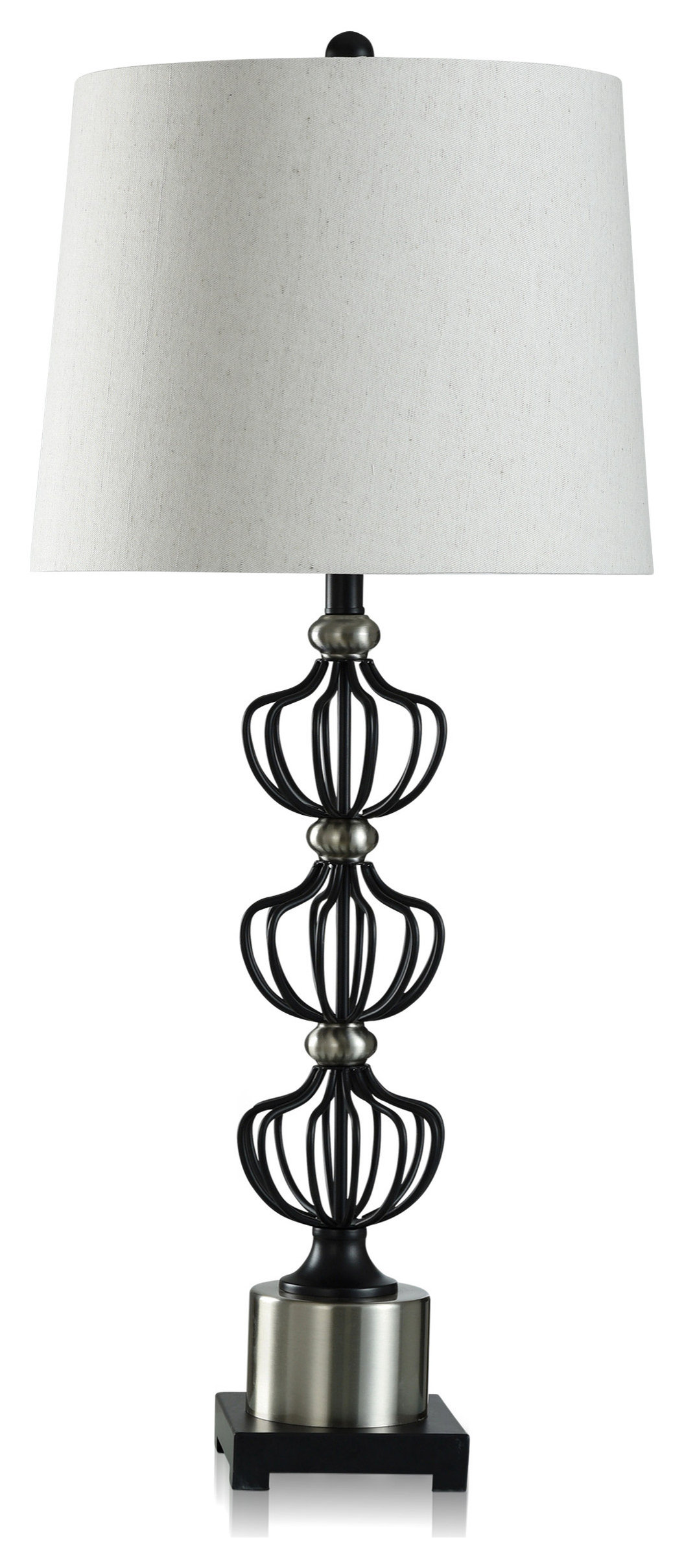 Logan Steel Table Lamp Benzo Silver Finish Off-White Shade ...