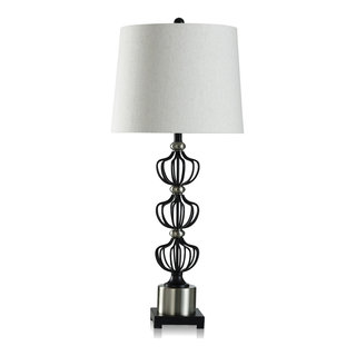 Logan Steel Table Lamp Benzo Silver Finish Off-White Shade ...