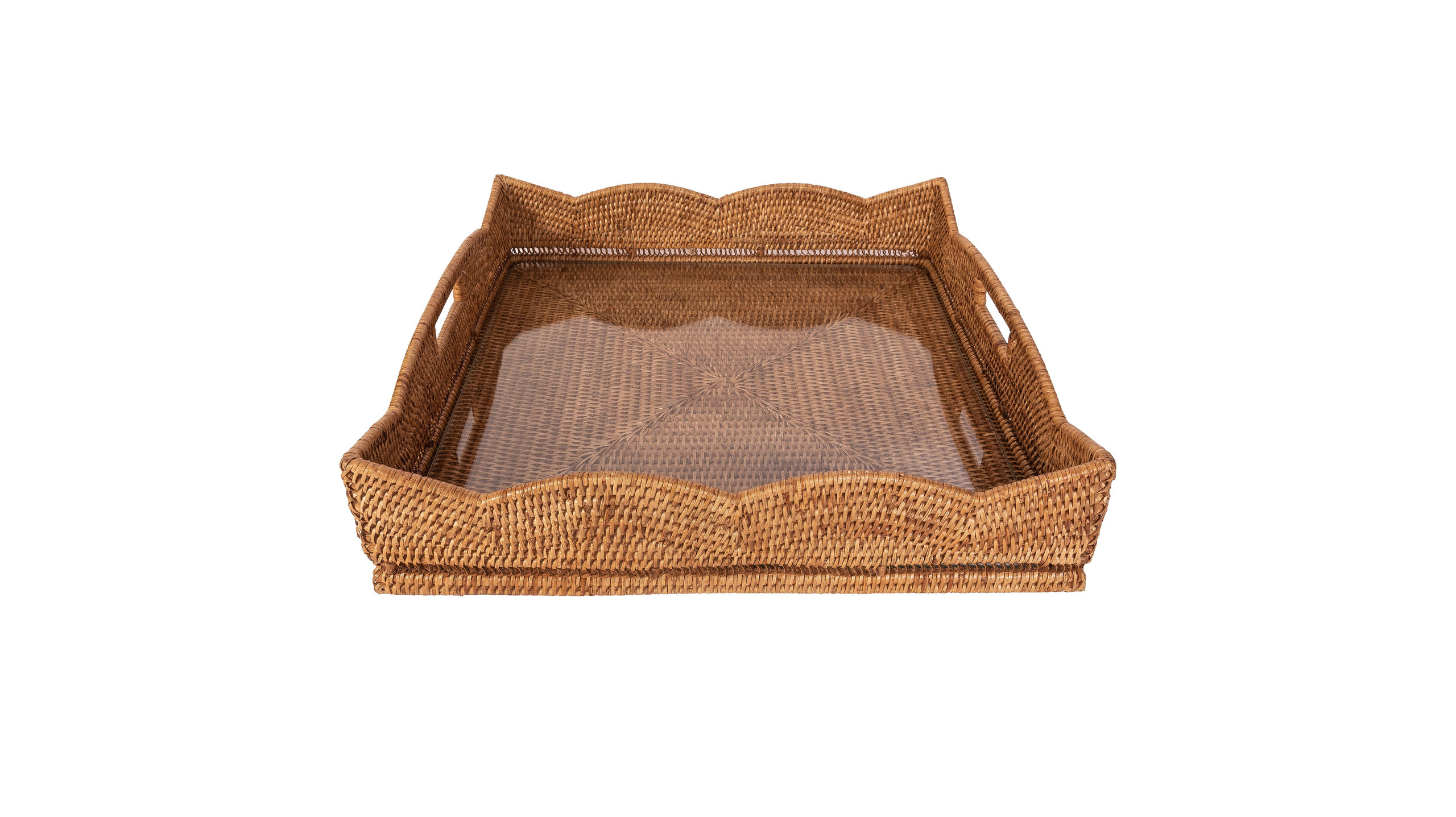 Artifacts Rattan™ Square Tray With Glass Insert, 20"x20"x4.5 ...