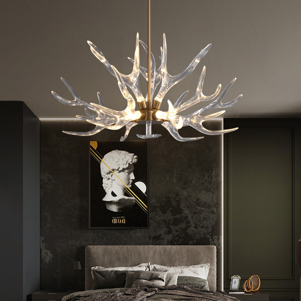 Gold 9-Light Resin Deer Horn Antler Ceiling Chandelier Light ...