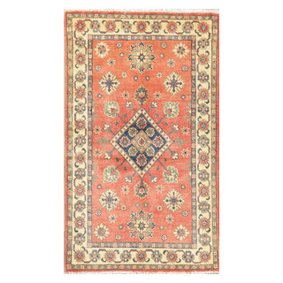 Hand Made Kazak Oriental Faded Traditional Pakistani Area Rug, Orange ...