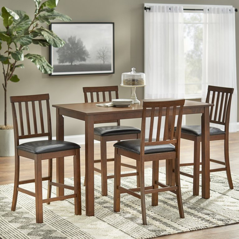 Transitional Counter Dining Table, Straight Legs & Rectangular Wooden ...