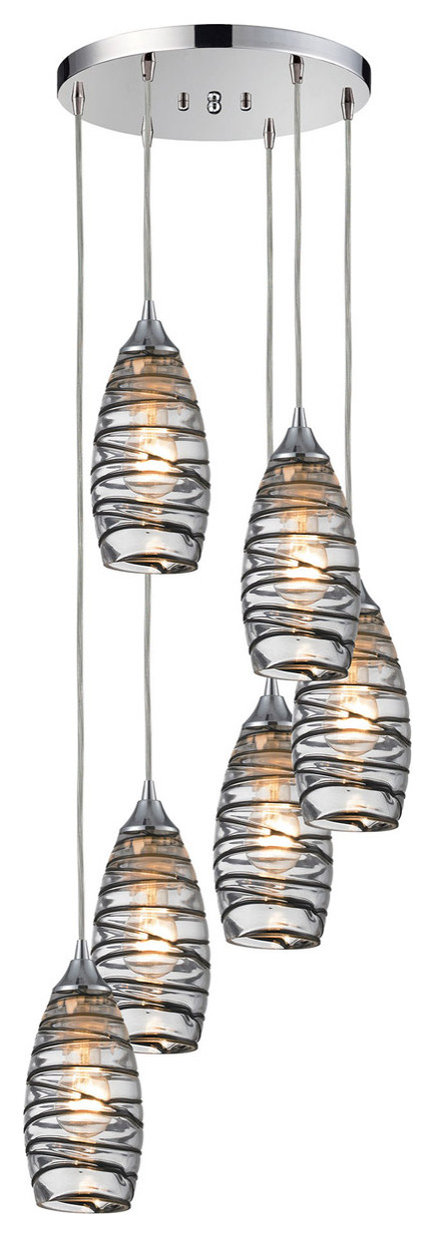 Twister 6 Light Mini Pendant, Round Canopy, 6 - Contemporary - Pendant ...