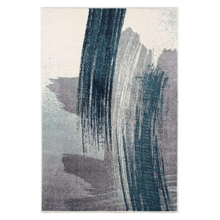 4' X 6' White And Blue Abstract Strokes Area Rug - Contemporary - Area ...