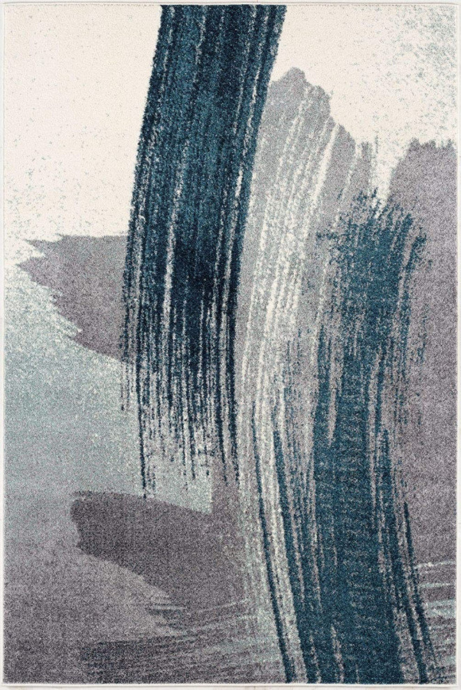 4' X 6' White And Blue Abstract Strokes Area Rug - Contemporary - Area ...