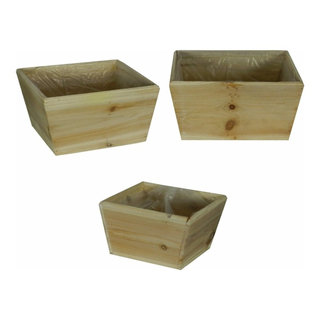 Splendid 3 Piece Wooden Flower Pot, Brown - Rustic - Indoor Pots And ...