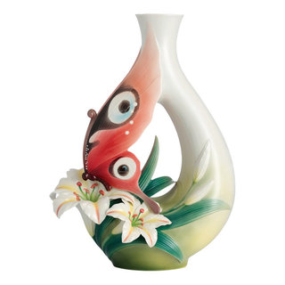 Franz Porcelain Collection Butterfly and Lily Flower Vase Large ...