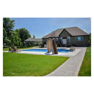 Countryside Oasis- Paver Pool Surround, Fire-Pit, Fountain, + Trex deck ...