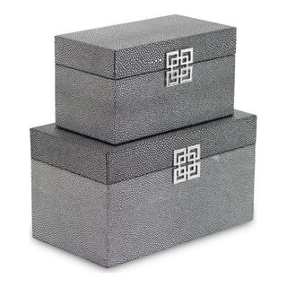 Set of Two Gray Wooden Boxes - Contemporary - Storage Bins And Boxes ...