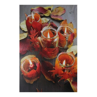 LED Lighted "Autumn Leaves and Flickering Candles" Canvas Wall Art 23.5 ...