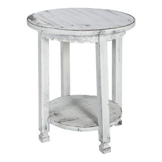 Country Cottage Round End Table, White Antique Finish - Contemporary ...