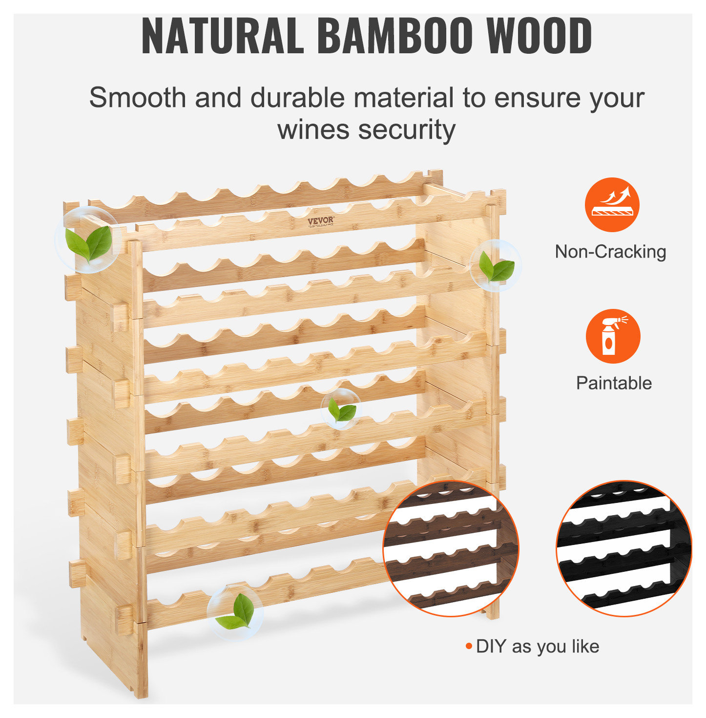 VEVOR Stackable Modular Wine Rack Bamboo Wood Display Shelf, 6 Tier ...