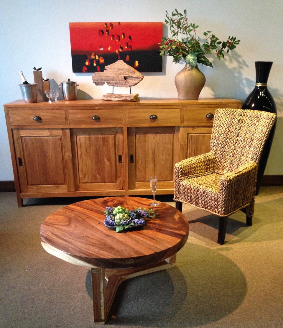 Suar Live Edge Round Coffee Table - 40" - Rustic - Coffee Tables - by Chic Teak | Houzz