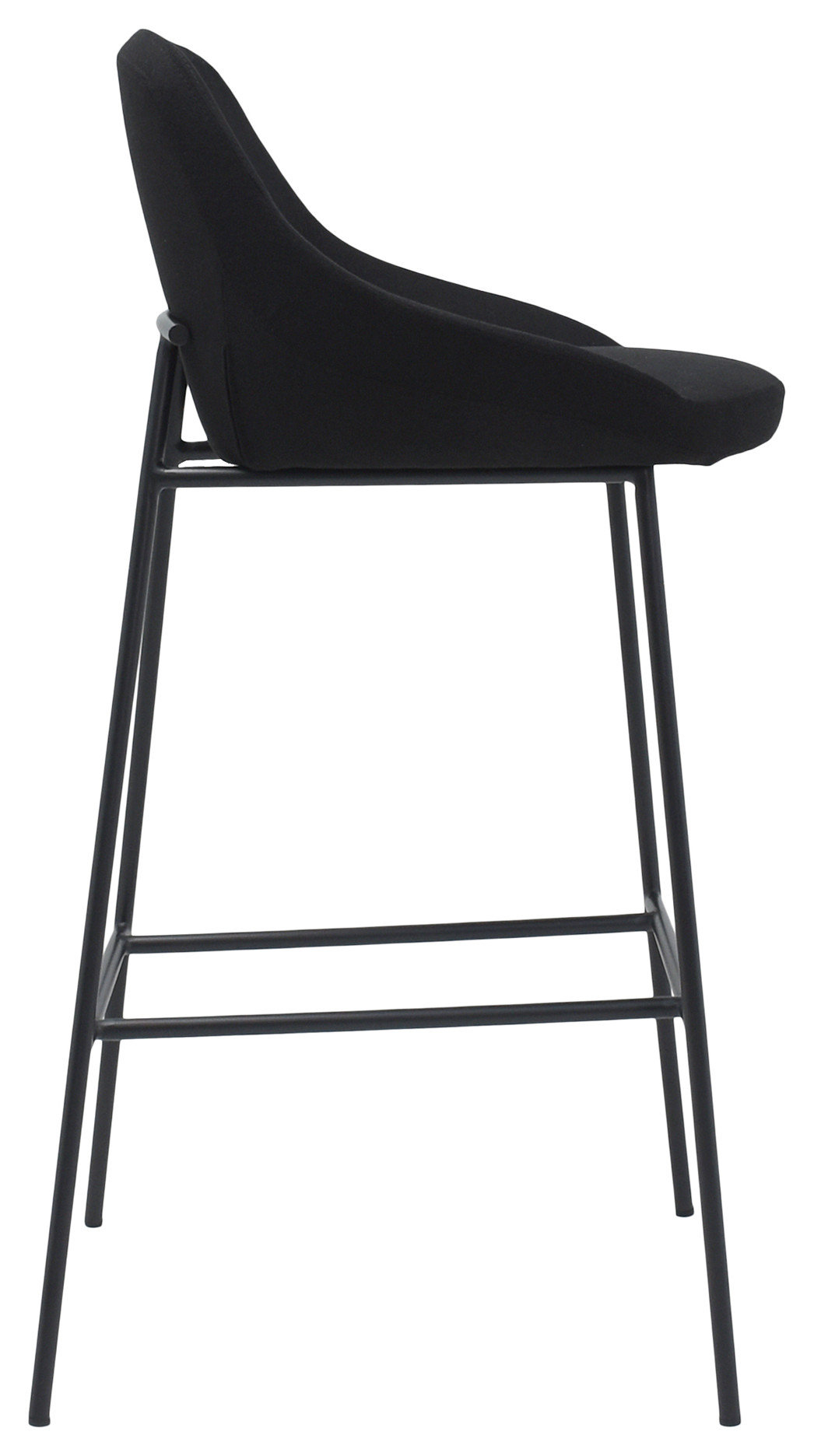 Vegan Leather Black Low Back Bar Height Stool Metal Legs - Contemporary ...