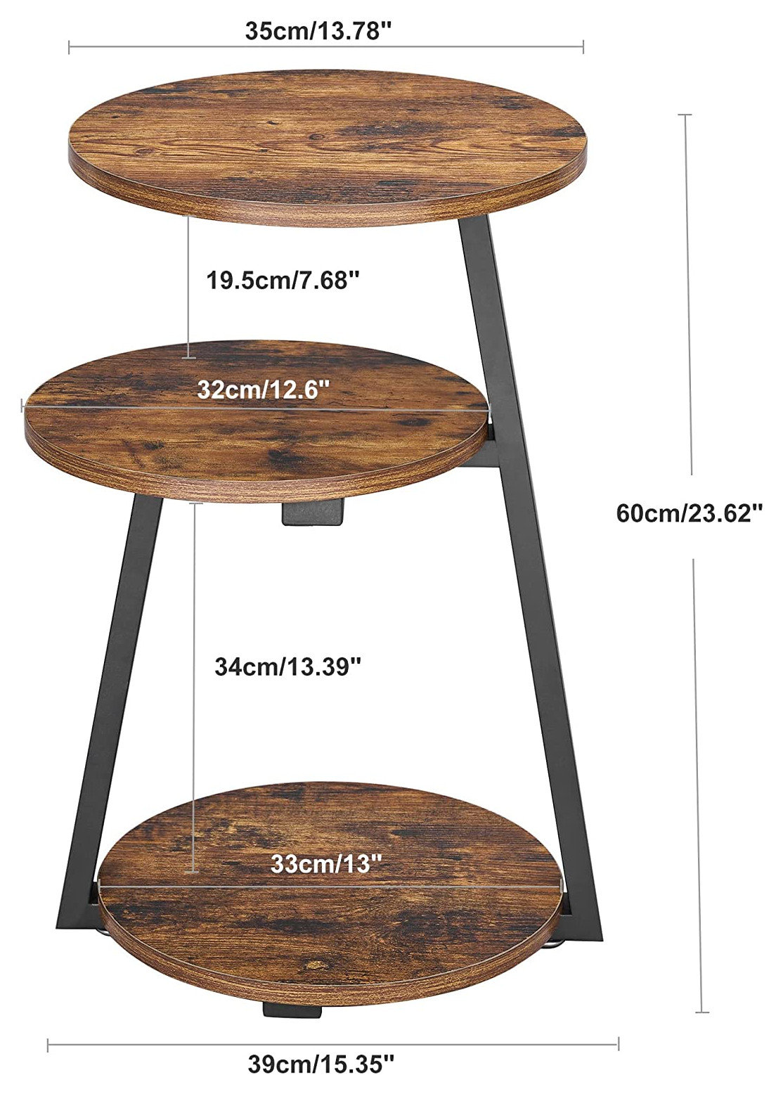 Round End Table with Metal Frame with 3-Tier Shelves - Transitional ...