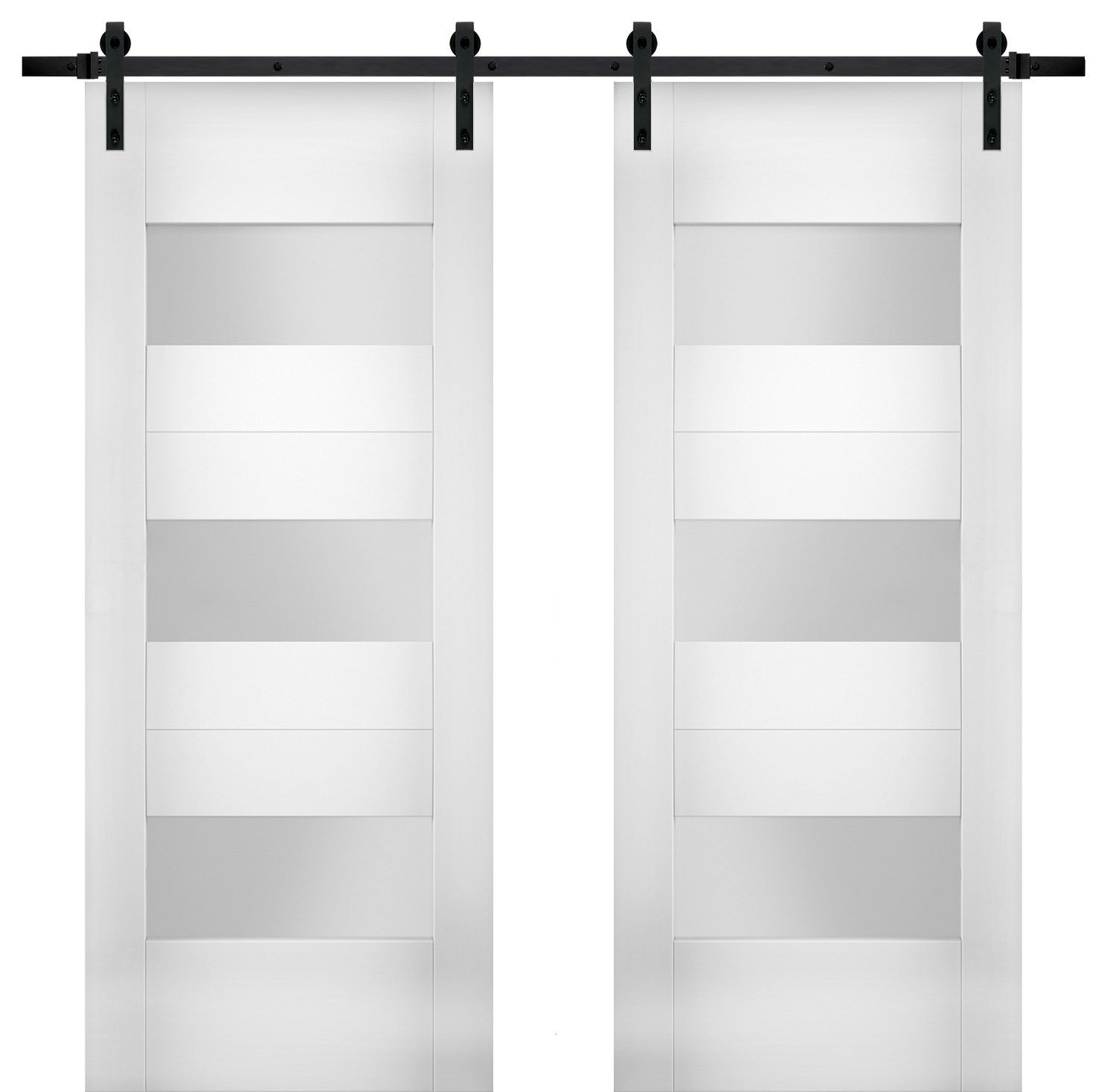 Double Barn Doors Opaque Glass / Sete 6003 White Silk / 13FT Rail, 72 ...