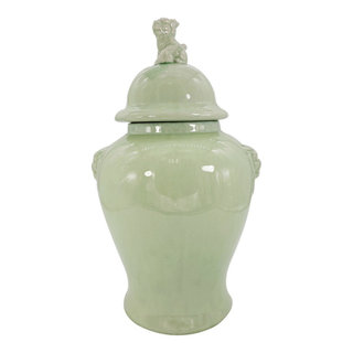 18" Lion Chinoiserie Ceramic Ginger Jar - Asian - Decorative Jars And ...