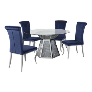 Quinn 5-piece Hexagon Pedestal Dining Room Set Mirror and Ink Blue ...