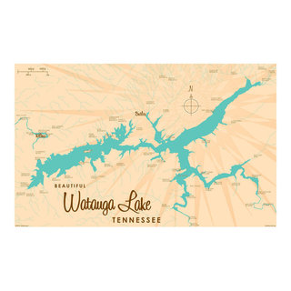 Lakebound Watauga Lake Tennessee Map Art Print, 30"x45" - Contemporary ...