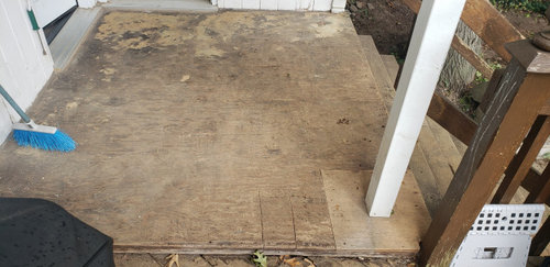 Plywood on covered porch