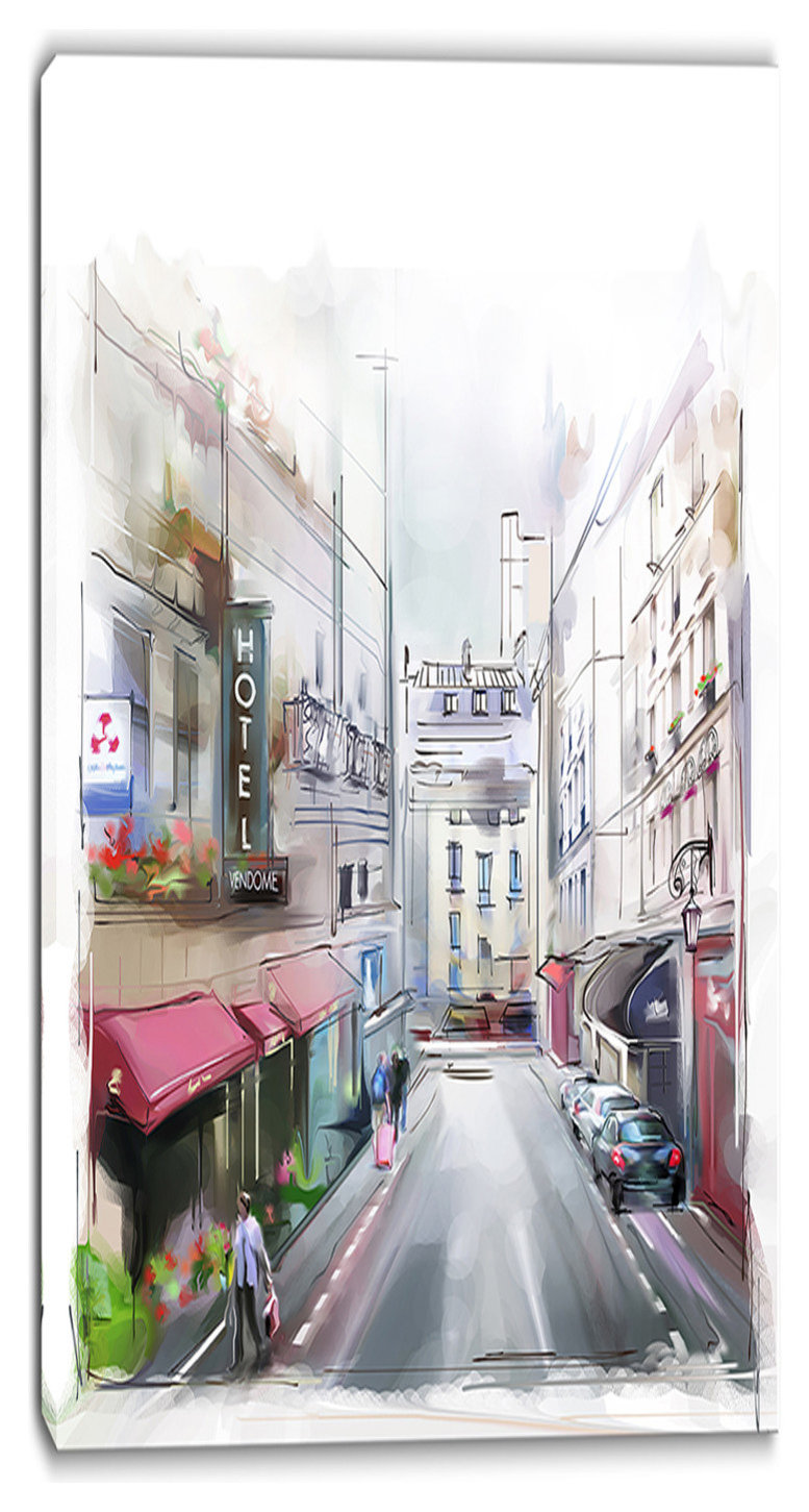"City Street Illustration" Cityscape Canvas Art Print, 16"x32 ...