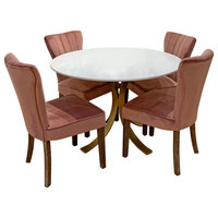 Haskell 5-piece Dining Set With 48" Marble Top Dining Table And 4 Blush Chairs - Transitional ...