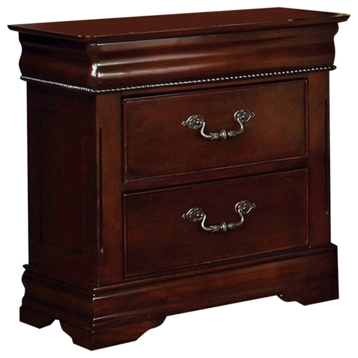 2 Drawer Wooden Nightstand With Hidden Top Drawer and Metal Handles ...