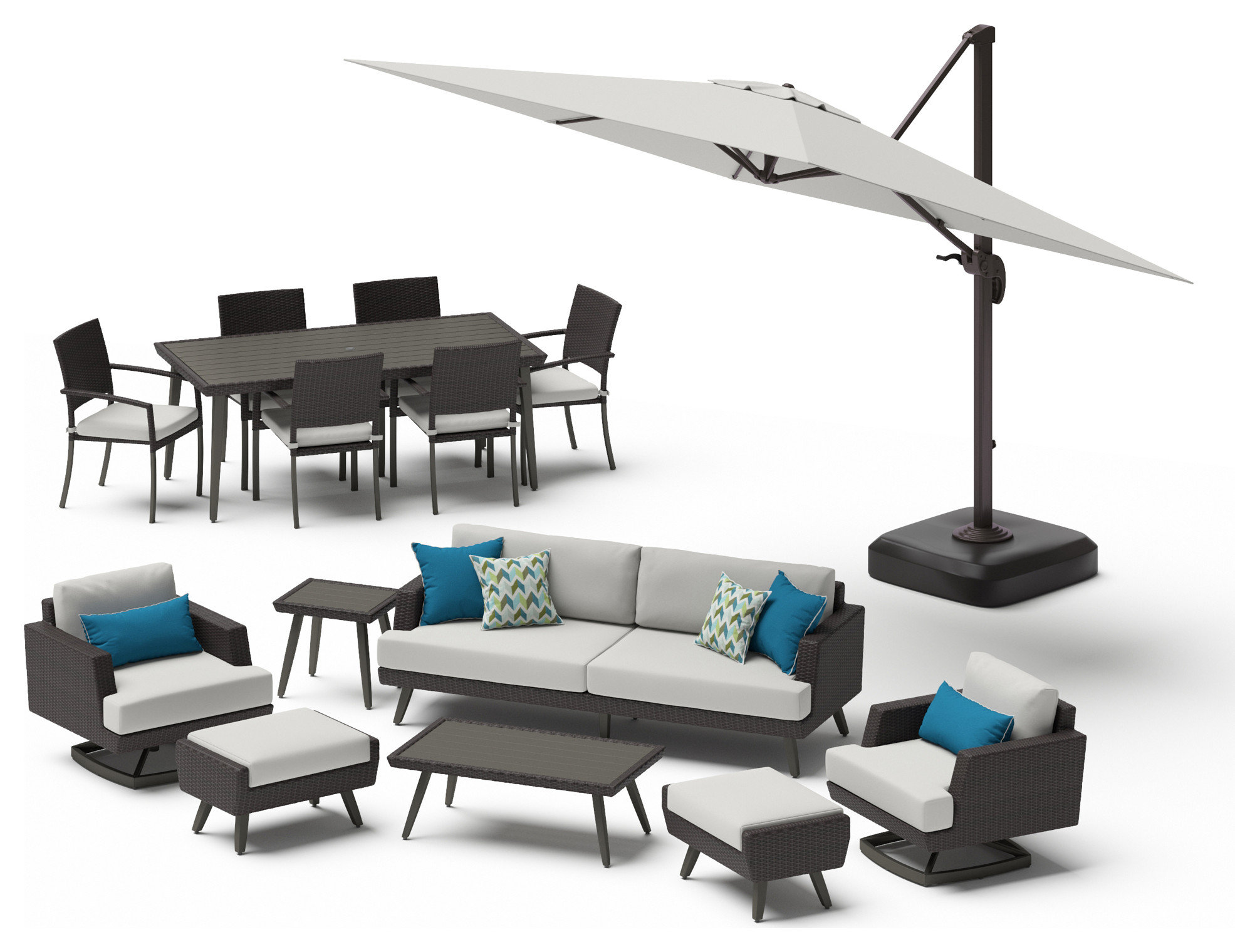 Portofino Casual 15 Piece Sunbrella Outdoor Motion Estate Set With ...