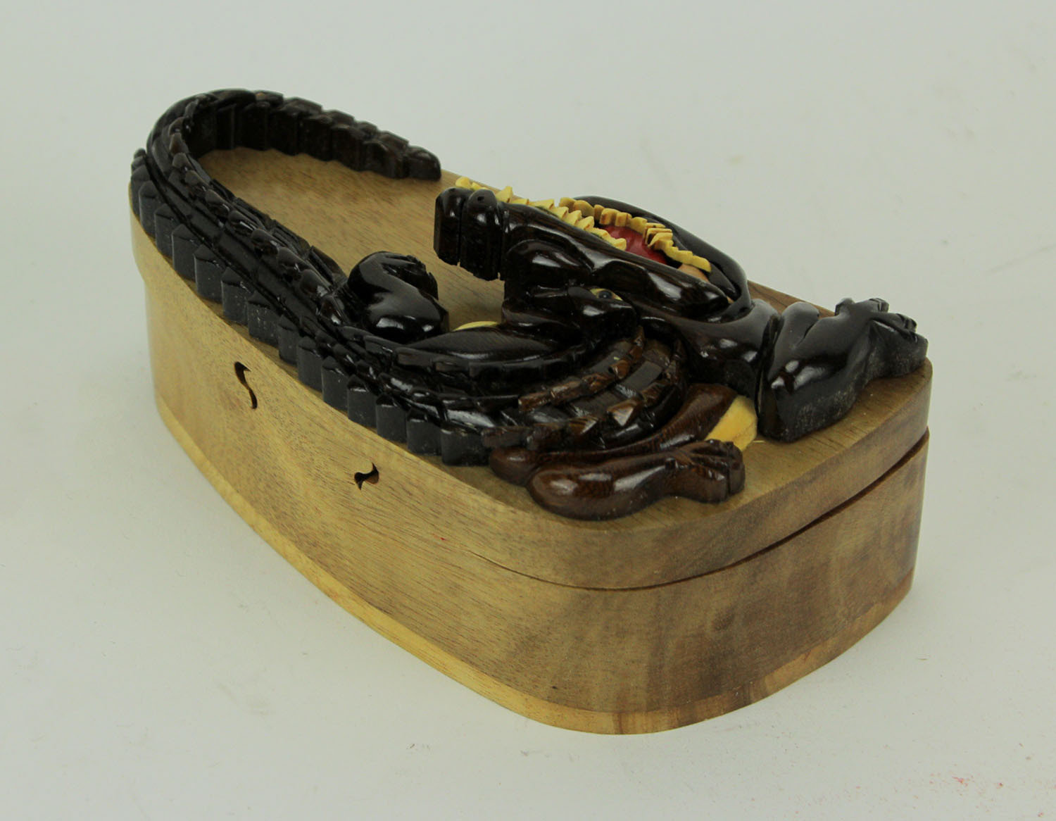 Hand Carved Wooden Snapping Alligator Trinket Puzzle Box, One Size ...