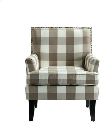 Classic Plaid Armchair with Nailhead Detail and Sturdy Wood Legs ...