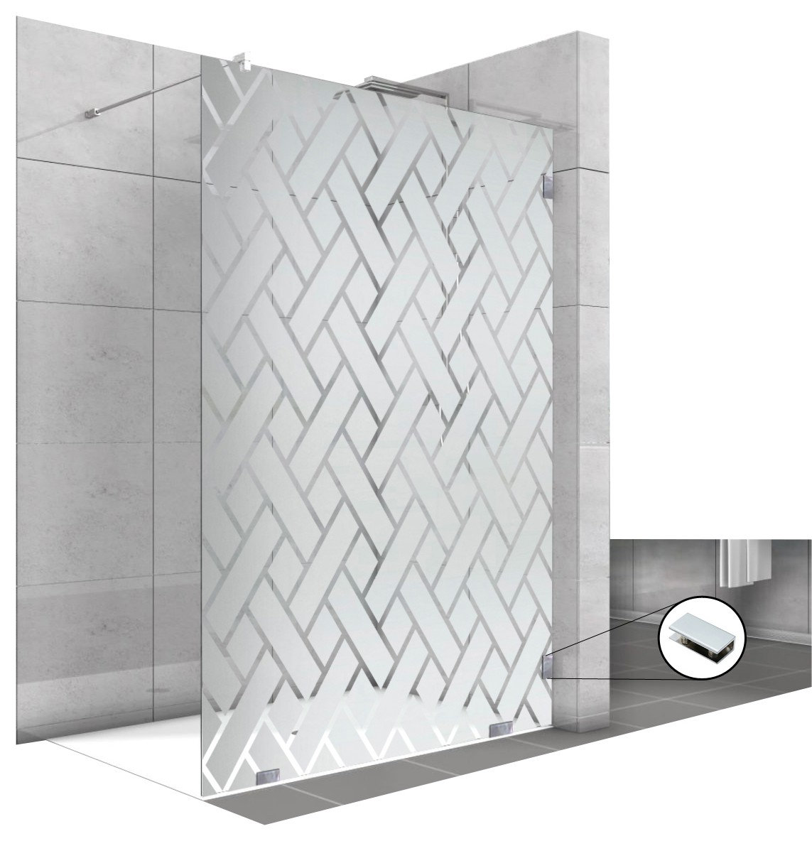 Fixed Glass Shower Screen with Decorative Frosted Sandblasted Design ...