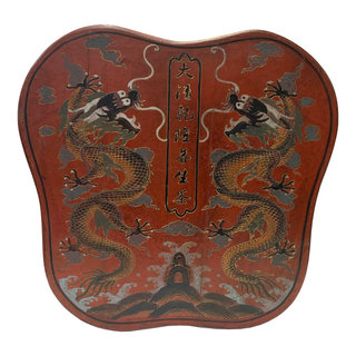 Chinese Distressed Brick Red Dragons Graphic Square Shape Box Hws3393 ...