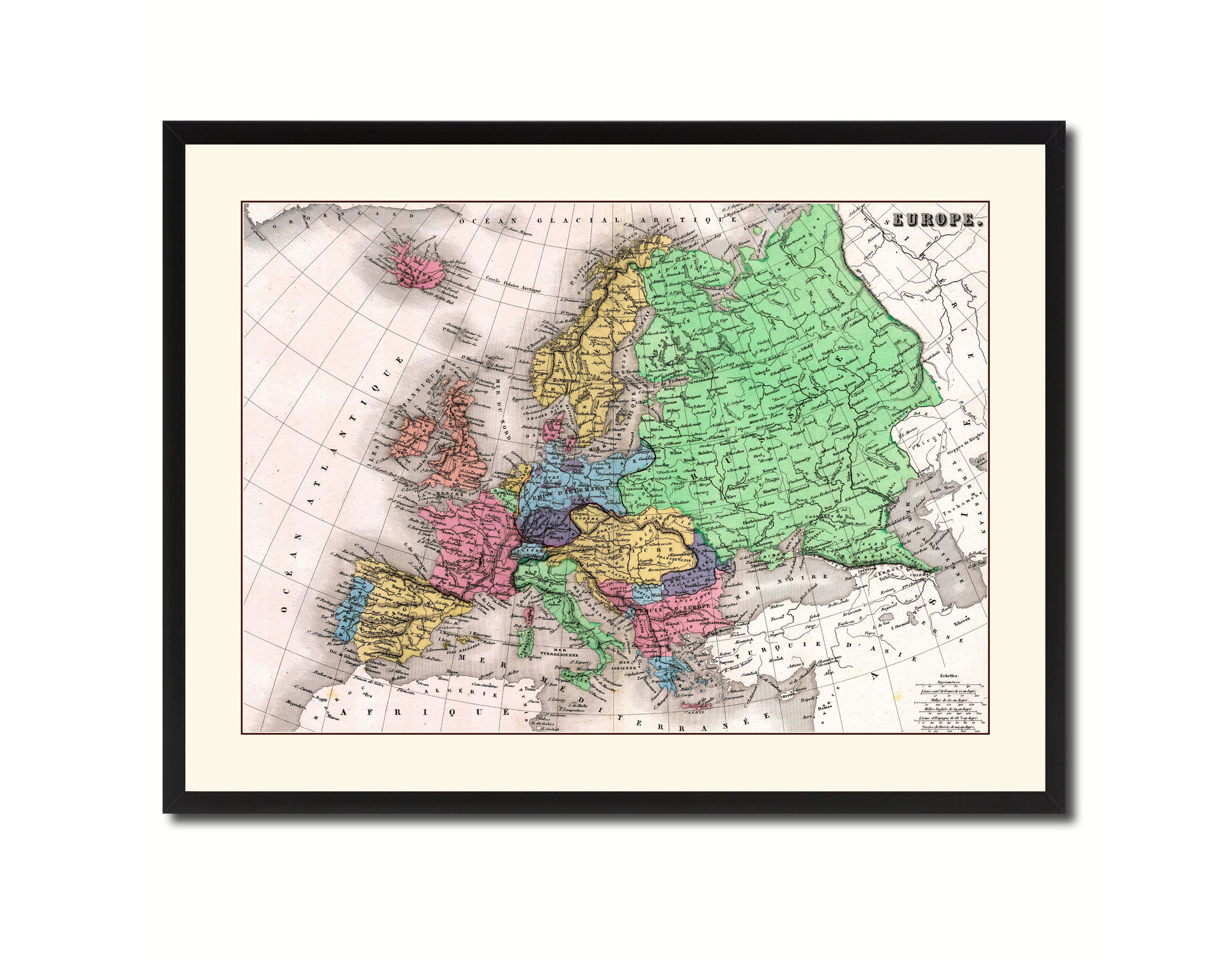Europe Map Print On Canvas With Black Frame, 28" X 37" - Traditional ...