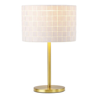 Pemberly Row Metal Buffet Table Lamp with Drum Shade in Gold and Beige ...