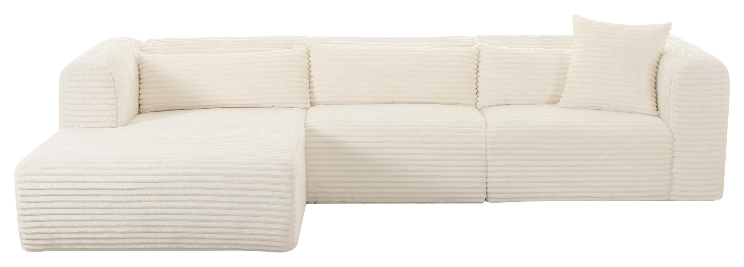 Tarra Fluffy Oversized Cream Corduroy Modular LAF Sectional - Cream ...