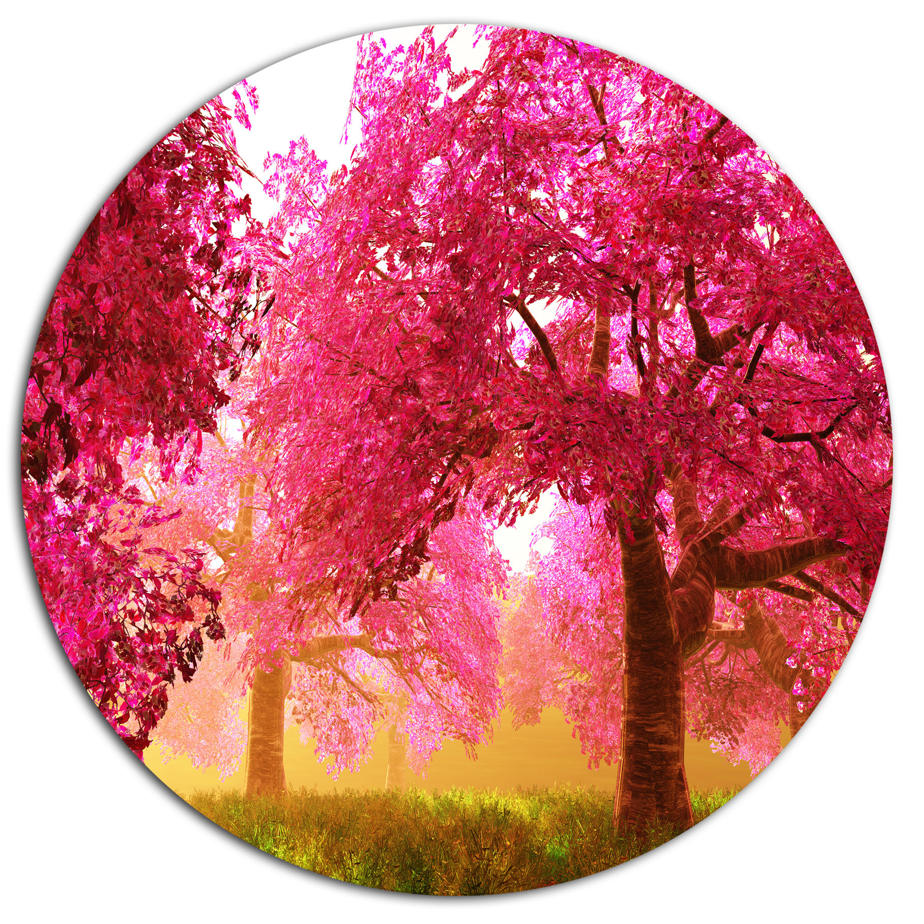 Mysterious Red Cherry Blossoms, Landscape Large Disc Metal Artwork ...